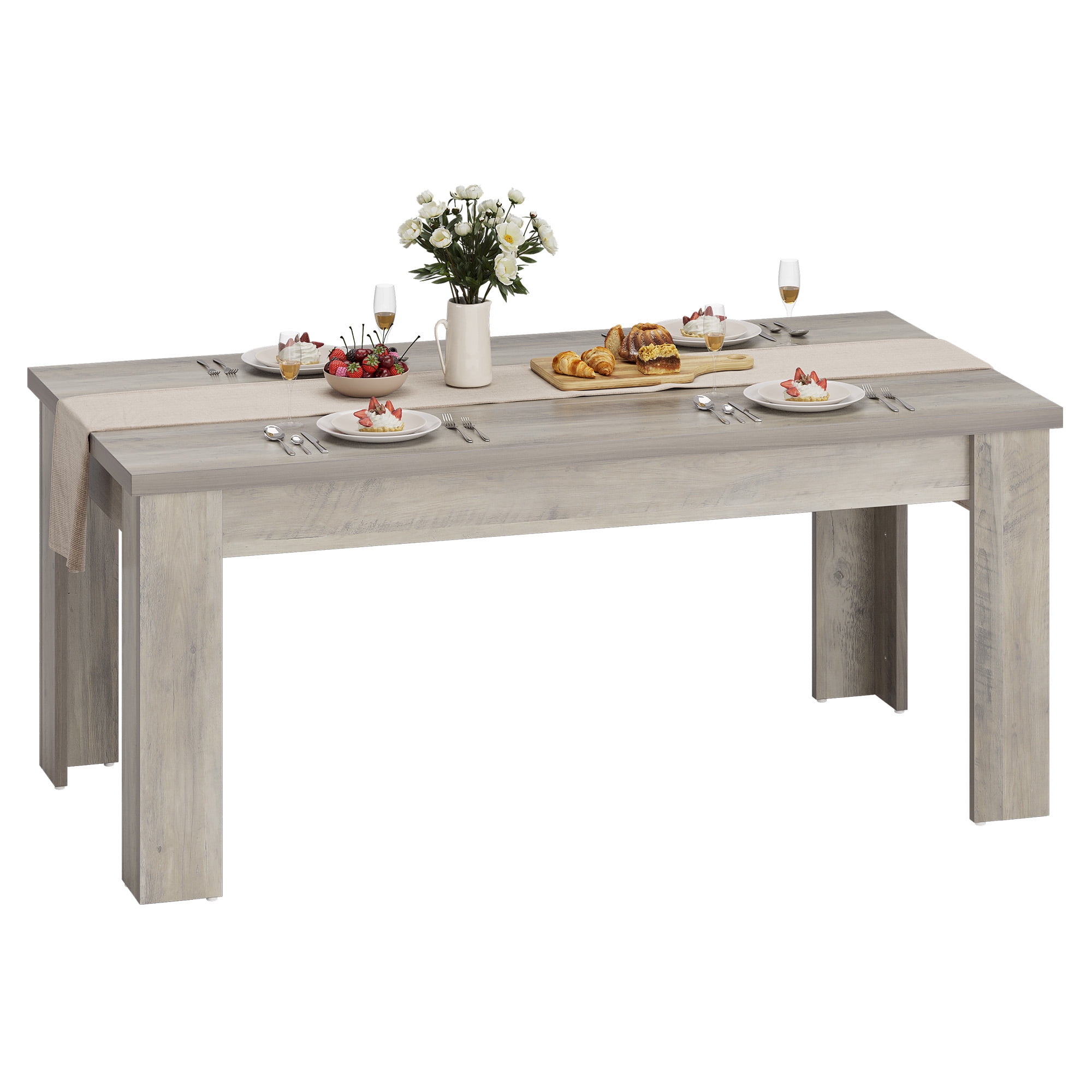 Wood Farmhouse Dining Table for 4-6, Heavy Duty Large Kitchen Table, 63 ...