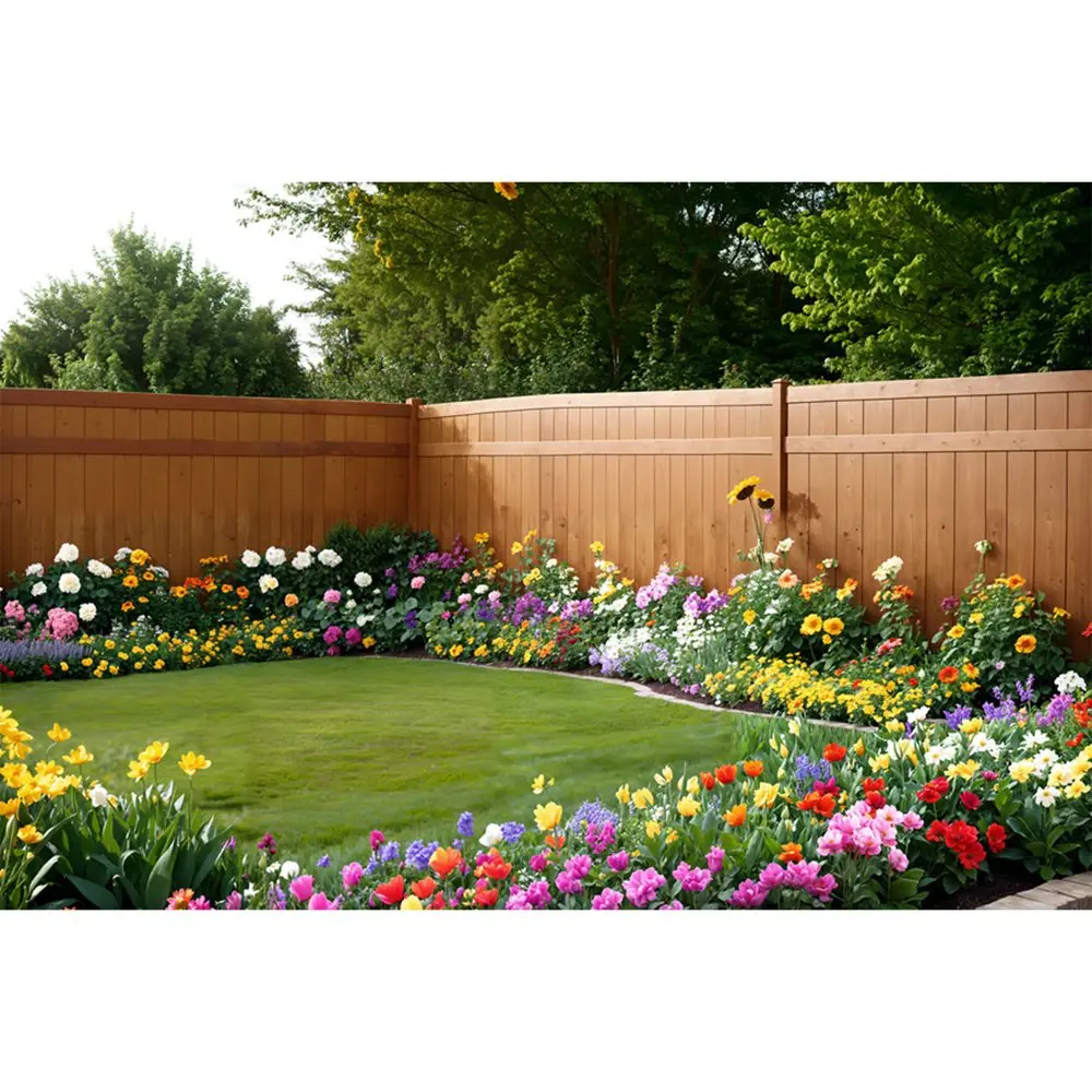 Wood Fce Flower Grass Wall Backdrop Spring Greery Background Childr ...