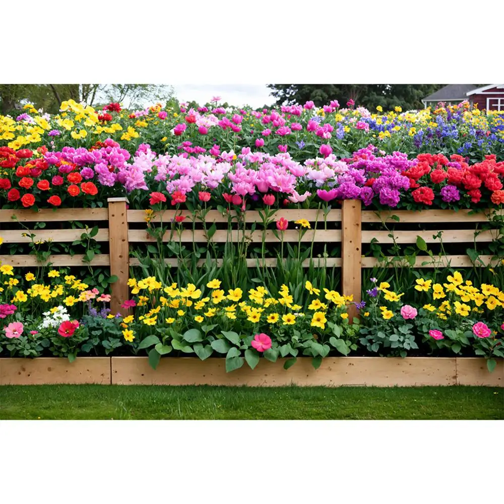 Wood Fce Flower Grass Wall Backdrop Spring Greery Background Childr ...