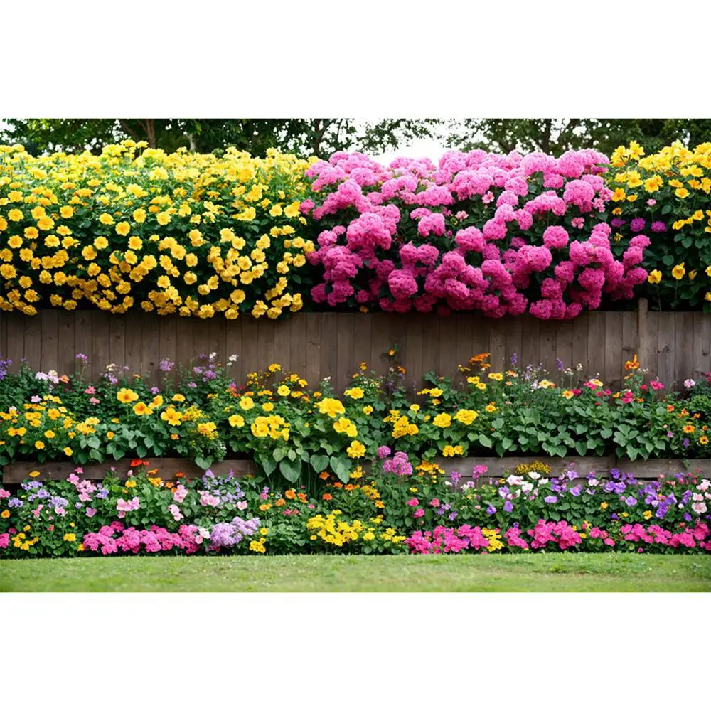 Wood Fce Flower Grass Wall Backdrop Spring Greery Background Childr ...