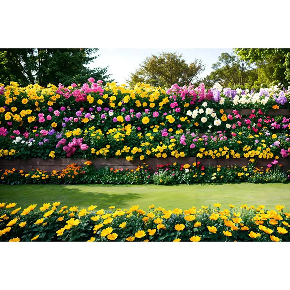 Wood Fce Flower Grass Wall Backdrop Spring Greery Background Childr ...