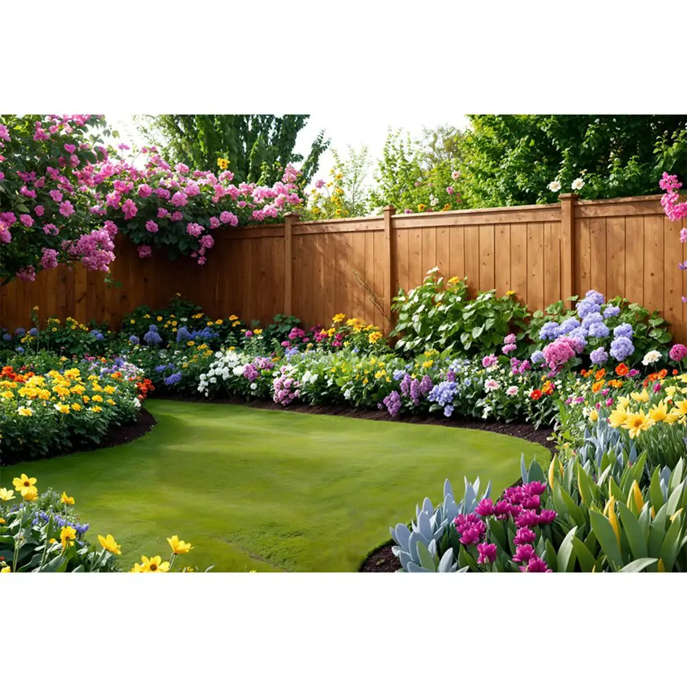 Wood Fce Flower Grass Wall Backdrop Spring Greery Background Childr ...