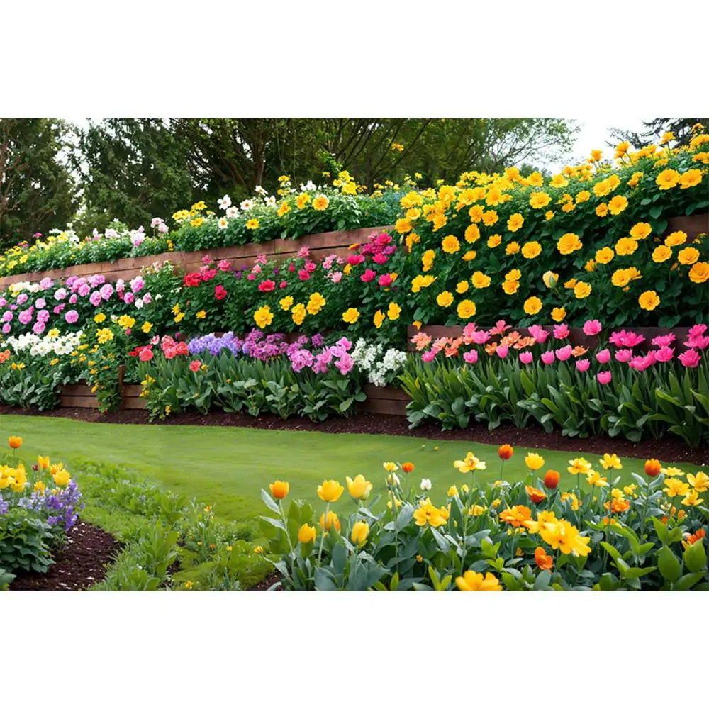 Wood Fce Flower Grass Wall Backdrop Spring Greery Background Childr ...