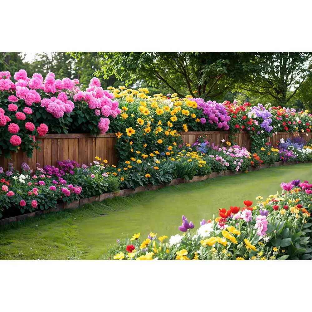 Wood Fce Flower Grass Wall Backdrop Spring Greery Background Childr ...