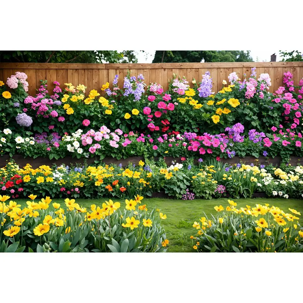 Wood Fce Flower Grass Wall Backdrop Spring Greery Background Childr ...