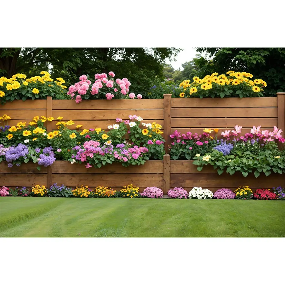 Wood Fce Flower Grass Wall Backdrop Spring Greery Background Childr ...