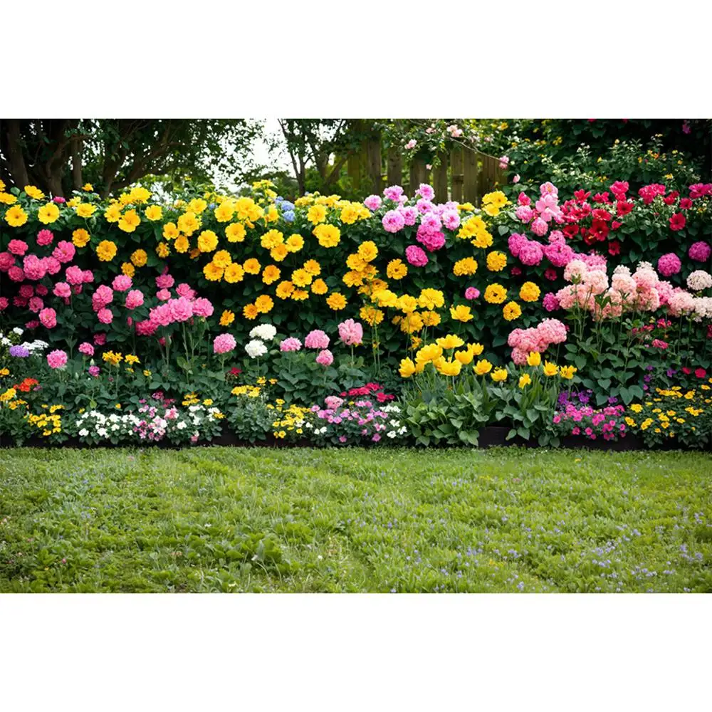 Wood Fce Flower Grass Wall Backdrop Spring Greery Background Childr ...