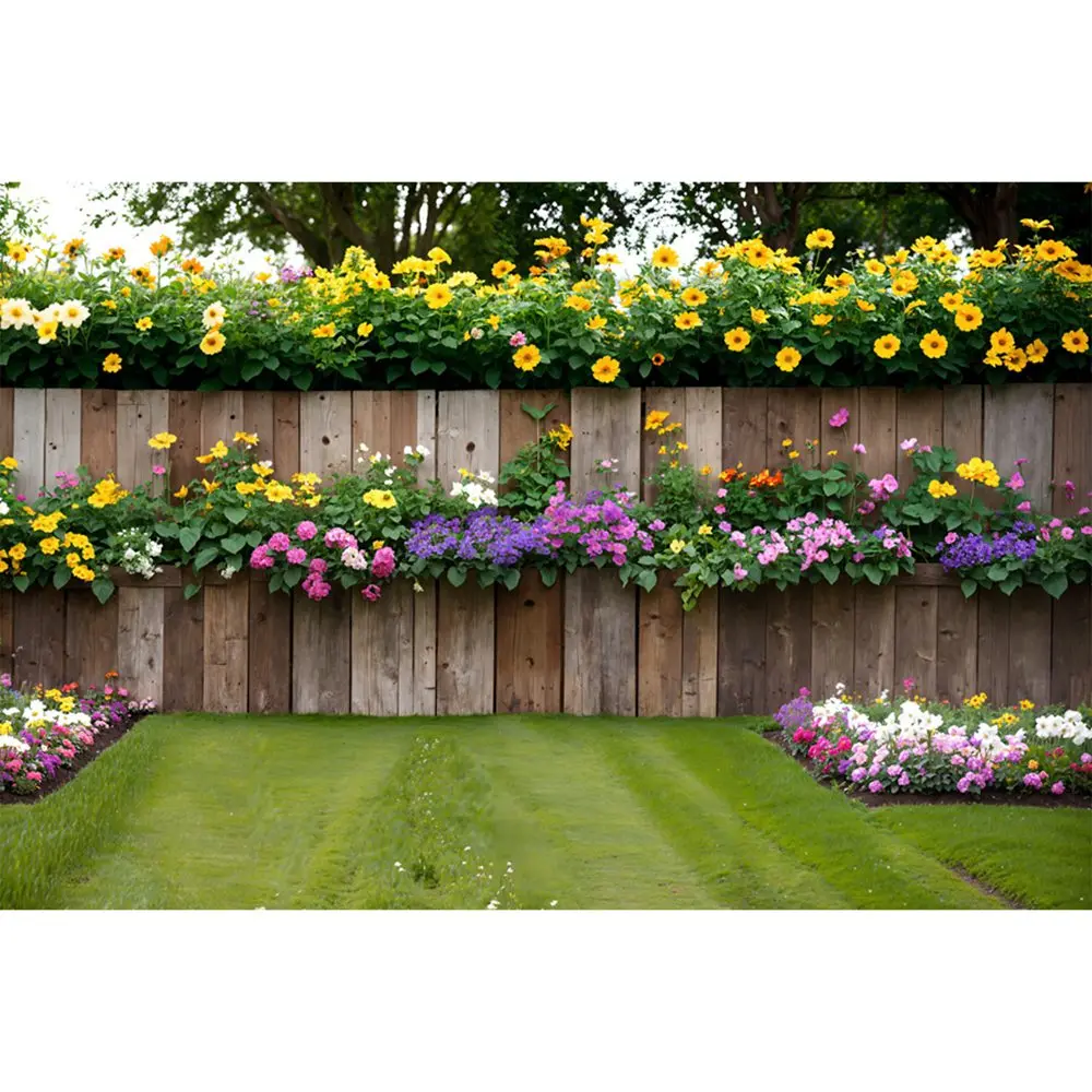 Wood Fce Flower Grass Wall Backdrop Spring Greery Background Childr ...