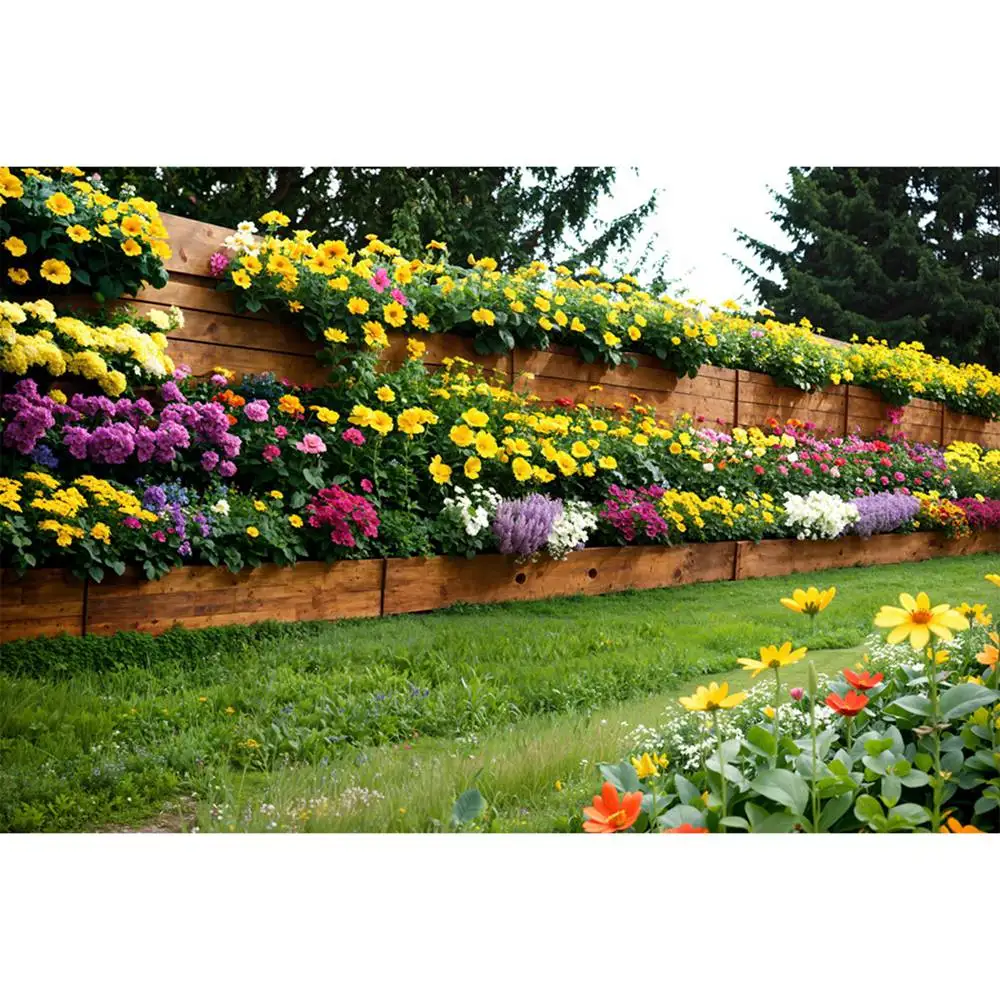 Wood Fce Flower Grass Wall Backdrop Spring Greery Background Childr ...