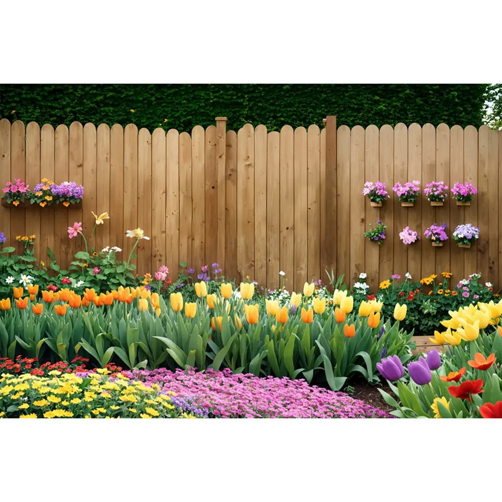Wood Fce Flower Grass Wall Backdrop Spring Greery Background Childr ...