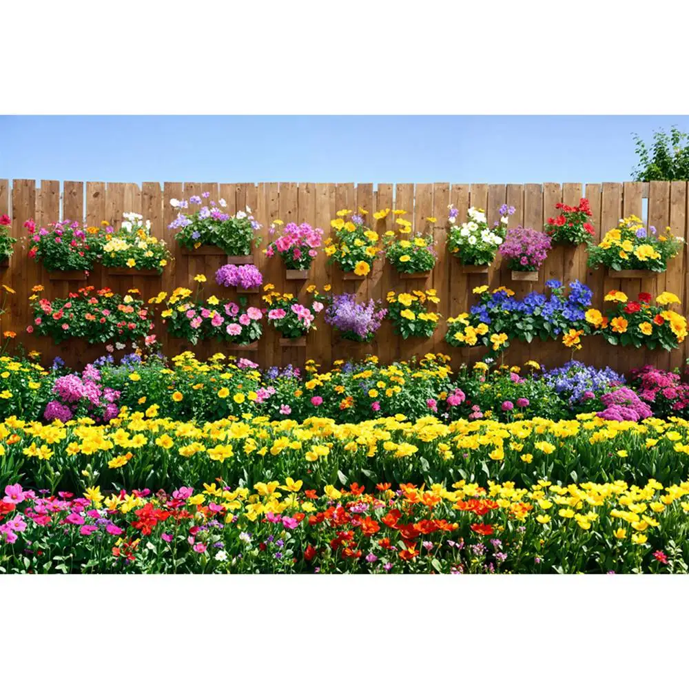 Wood Fce Flower Grass Wall Backdrop Spring Greery Background Childr ...