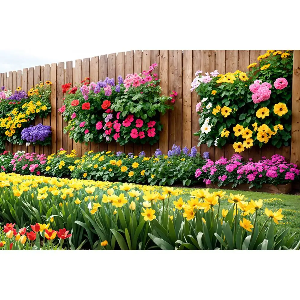Wood Fce Flower Grass Wall Backdrop Spring Greery Background Childr ...