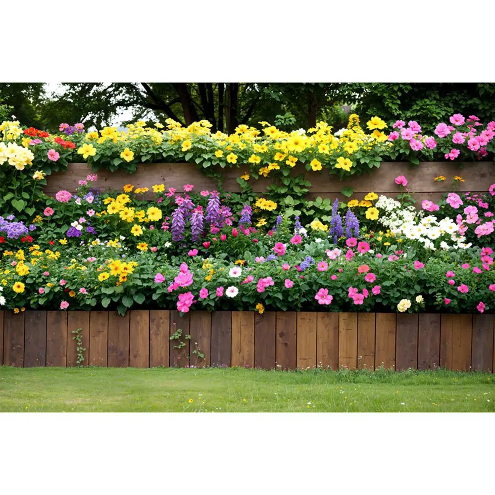Wood Fce Flower Grass Wall Backdrop Spring Greery Background Childr ...