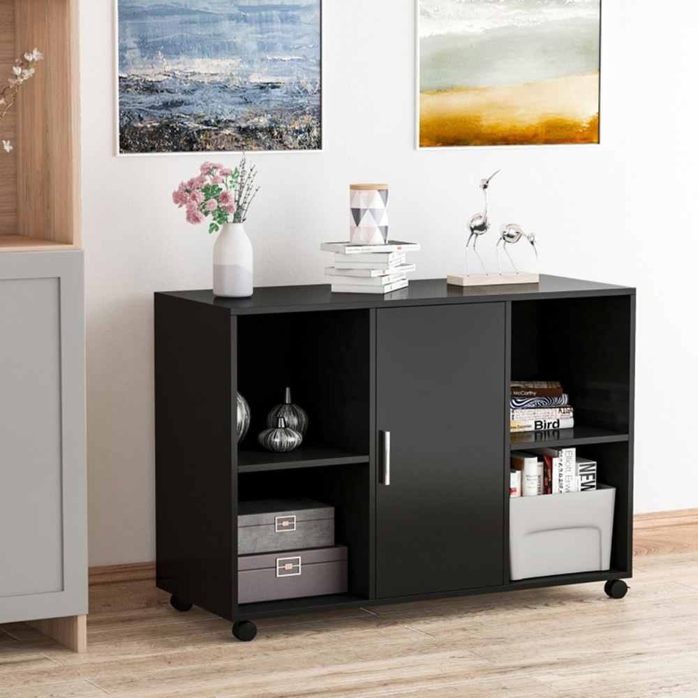 Wood File Cabinet with 4 Storage Compartments and 1 High Door Cabinet ...