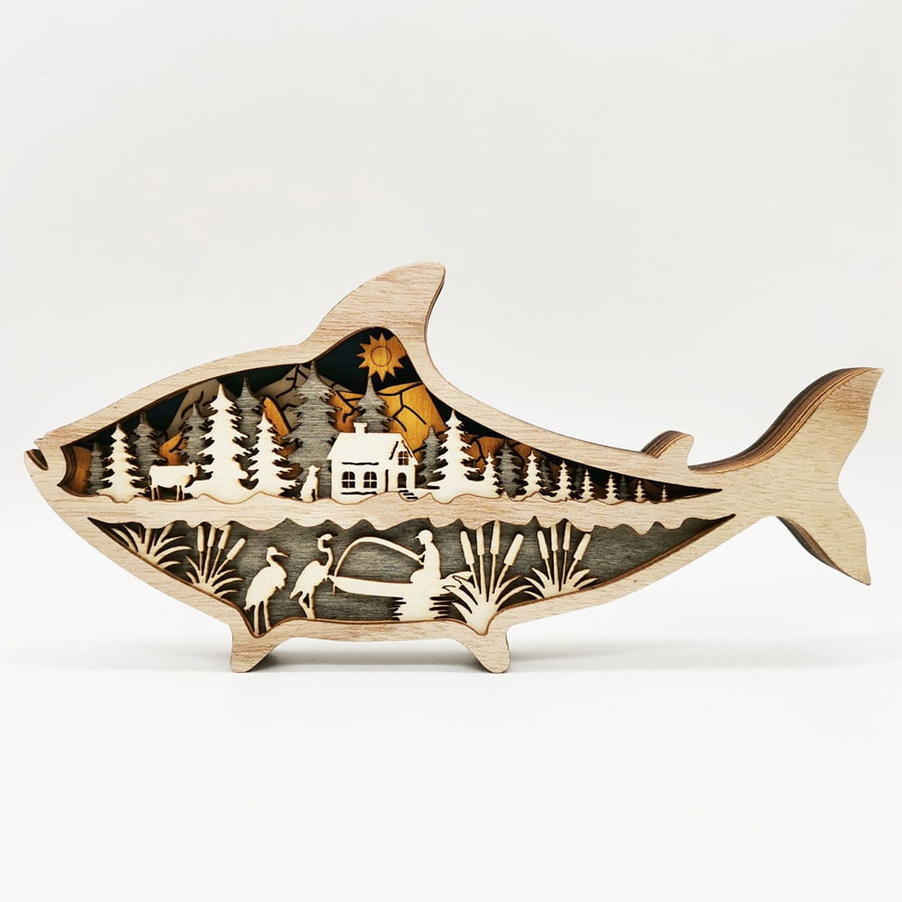 Wood Fish Wall Decor | Marine Animal Wooden Crafts | Hand Carved Rustic ...