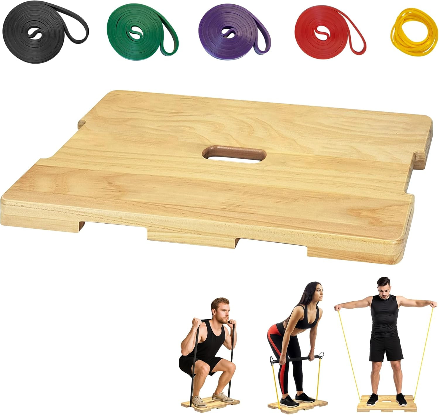 Wood Fitness Board with 5 Resistance Bands, Wooden Exercise Platform ...