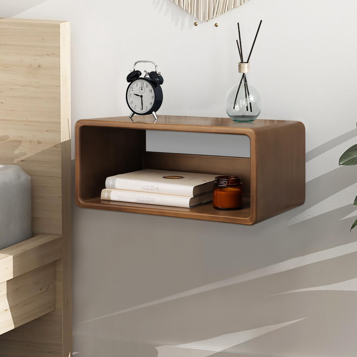 Wood Floating Set of 2 Nightstand Side Table, Modern Wooden Floating ...