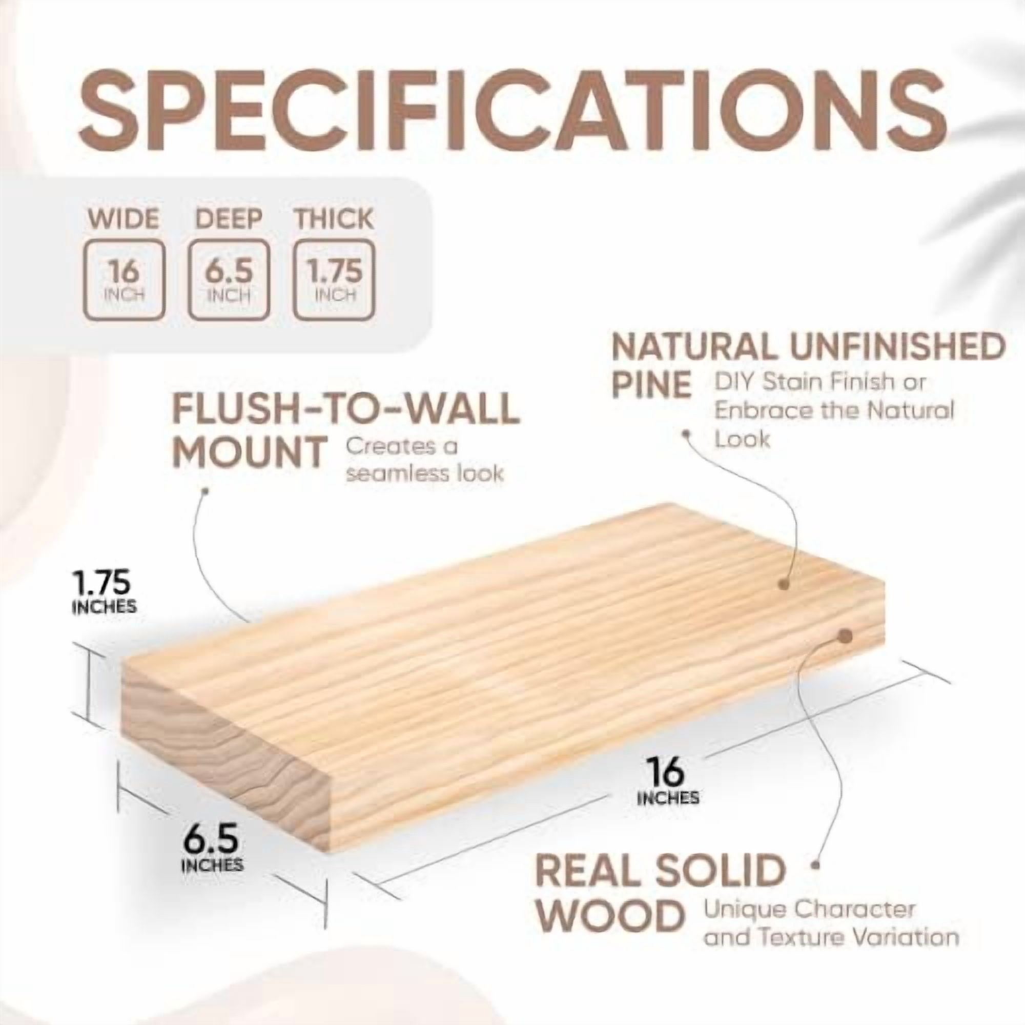 Wood Floating Shelf 16 inch, High End Solid Natural Wood 16inch ...