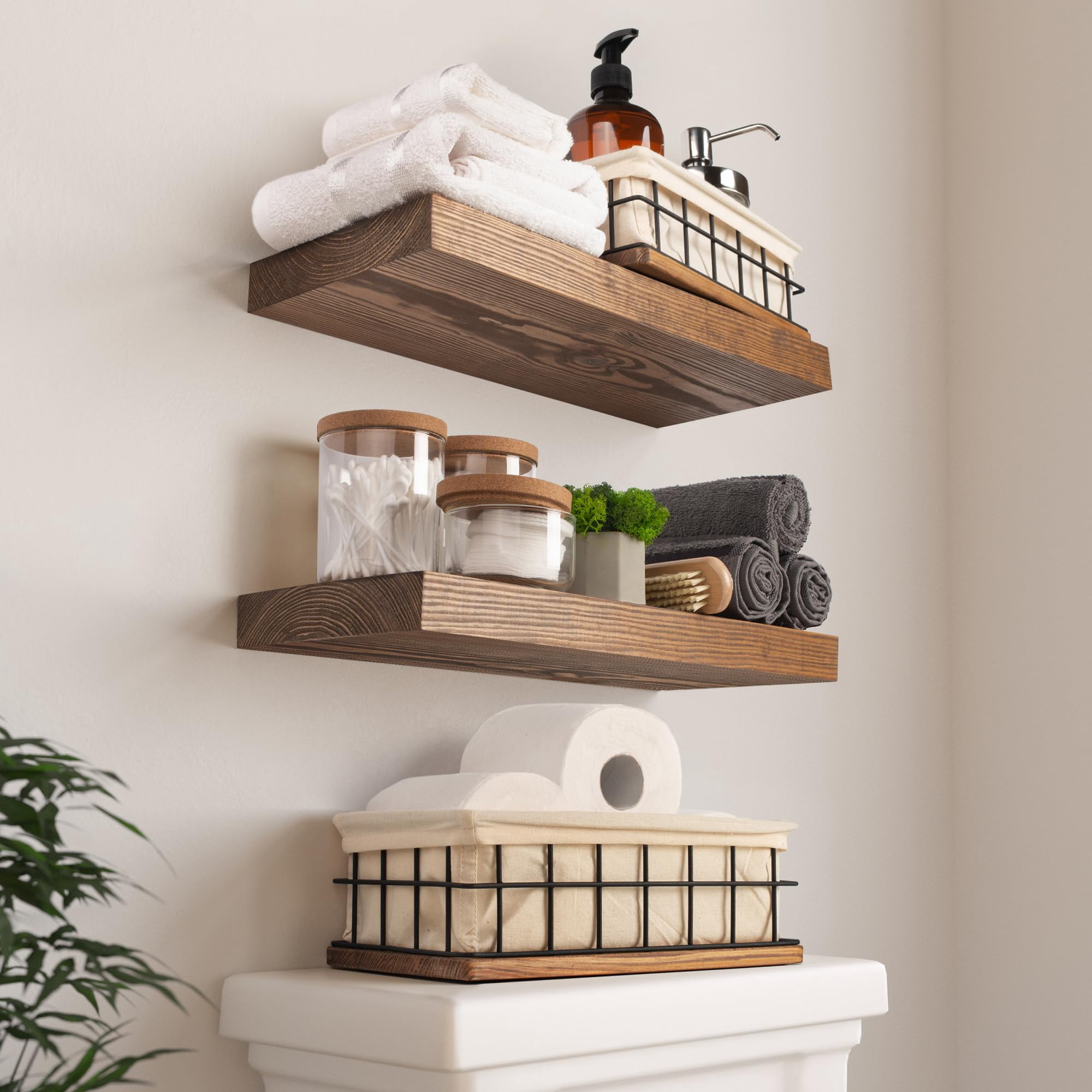 Wood Floating Shelves 16 inch - Bathroom Shelves for Room Wall Mount ...