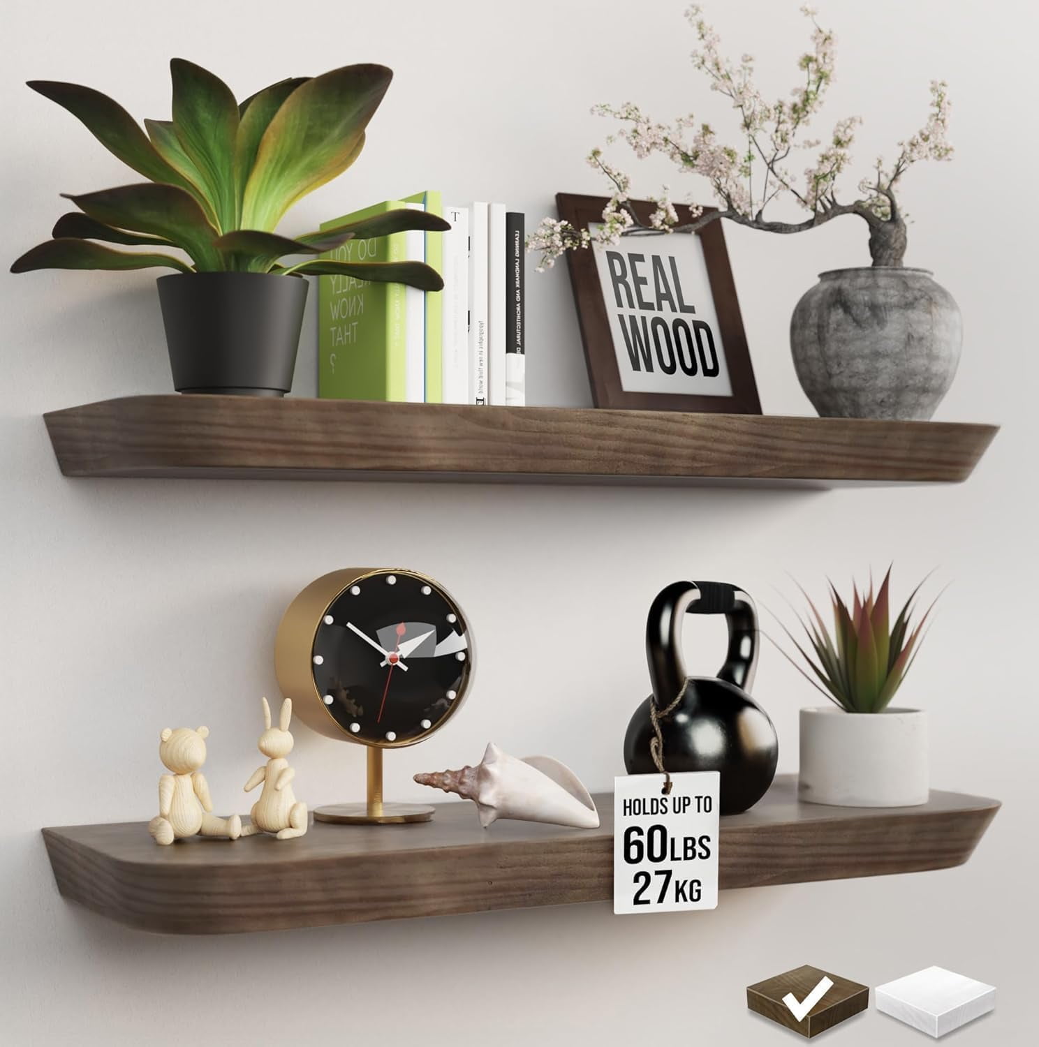 Wood Floating Shelves 24 inch (Set of 2) - Premium Wood Shelves -Wooden ...