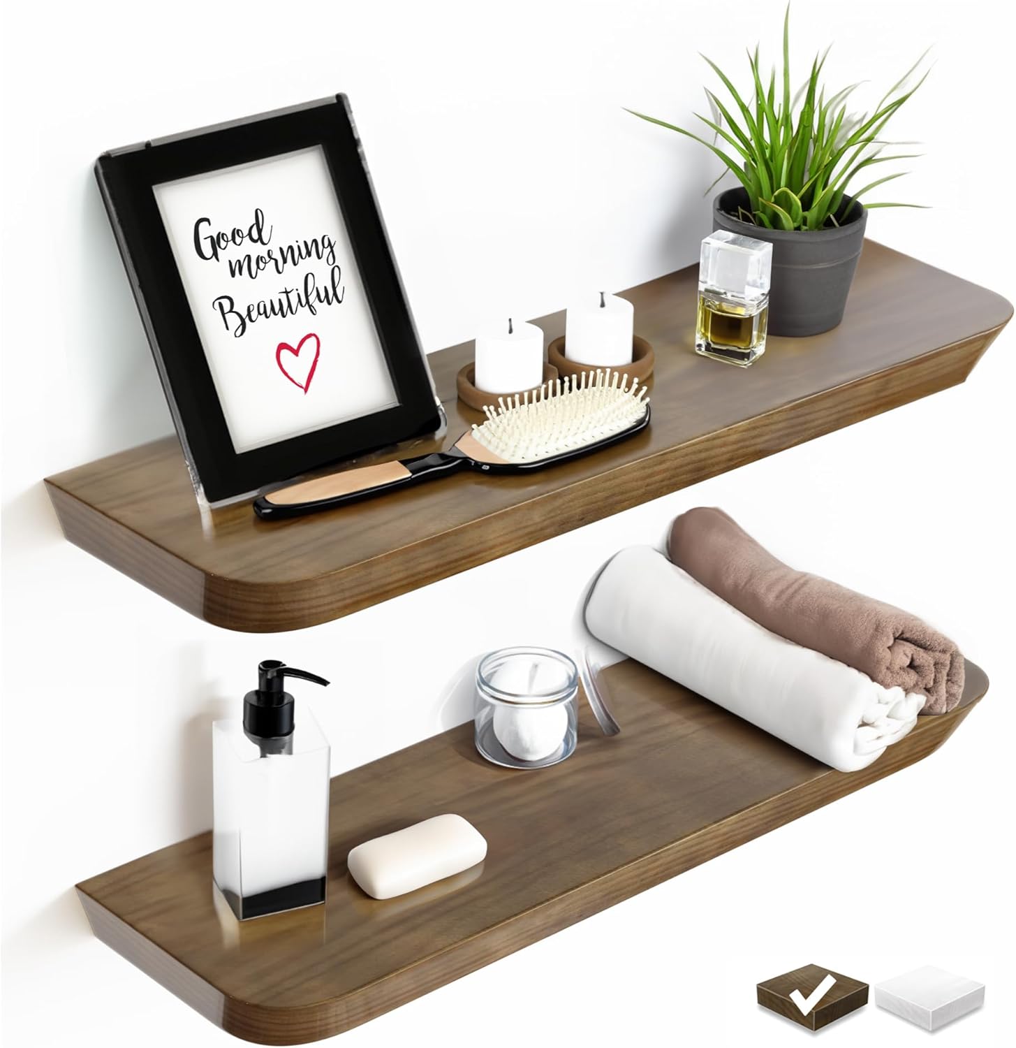 Wood Floating Shelves 24 inch (Set of 2) - Premium Wood Shelves -Wooden ...