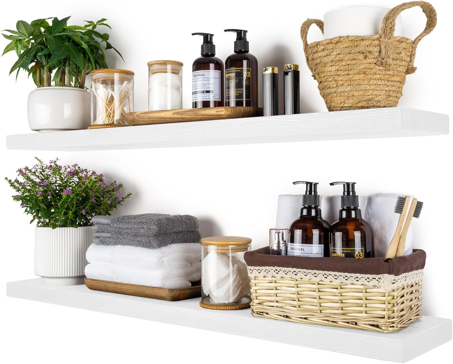 Wood Floating Shelves 36 inch Long, Wide Rustic Wooden Wall Shelves for ...