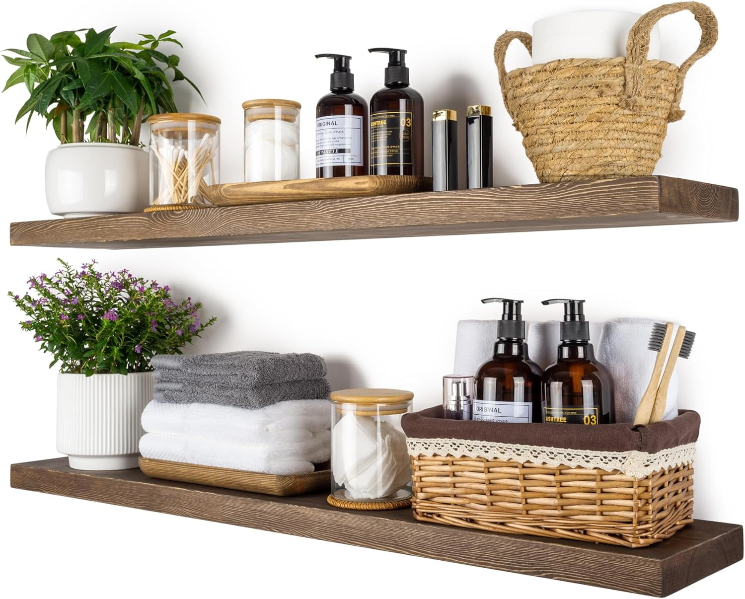 Wood Floating Shelves 36 inch, Wide Rustic Wooden Wall Shelves for ...