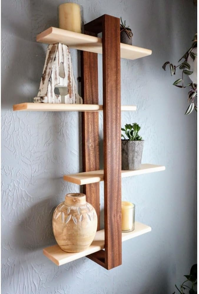 Wood Floating Shelves, 4-Tiers Floating Wall Shelf, Cherry and Maple ...
