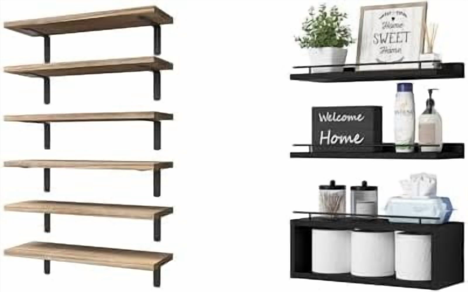 Wood Floating Shelves Set of 6, Farmhouse Style, Floating Shelves for ...