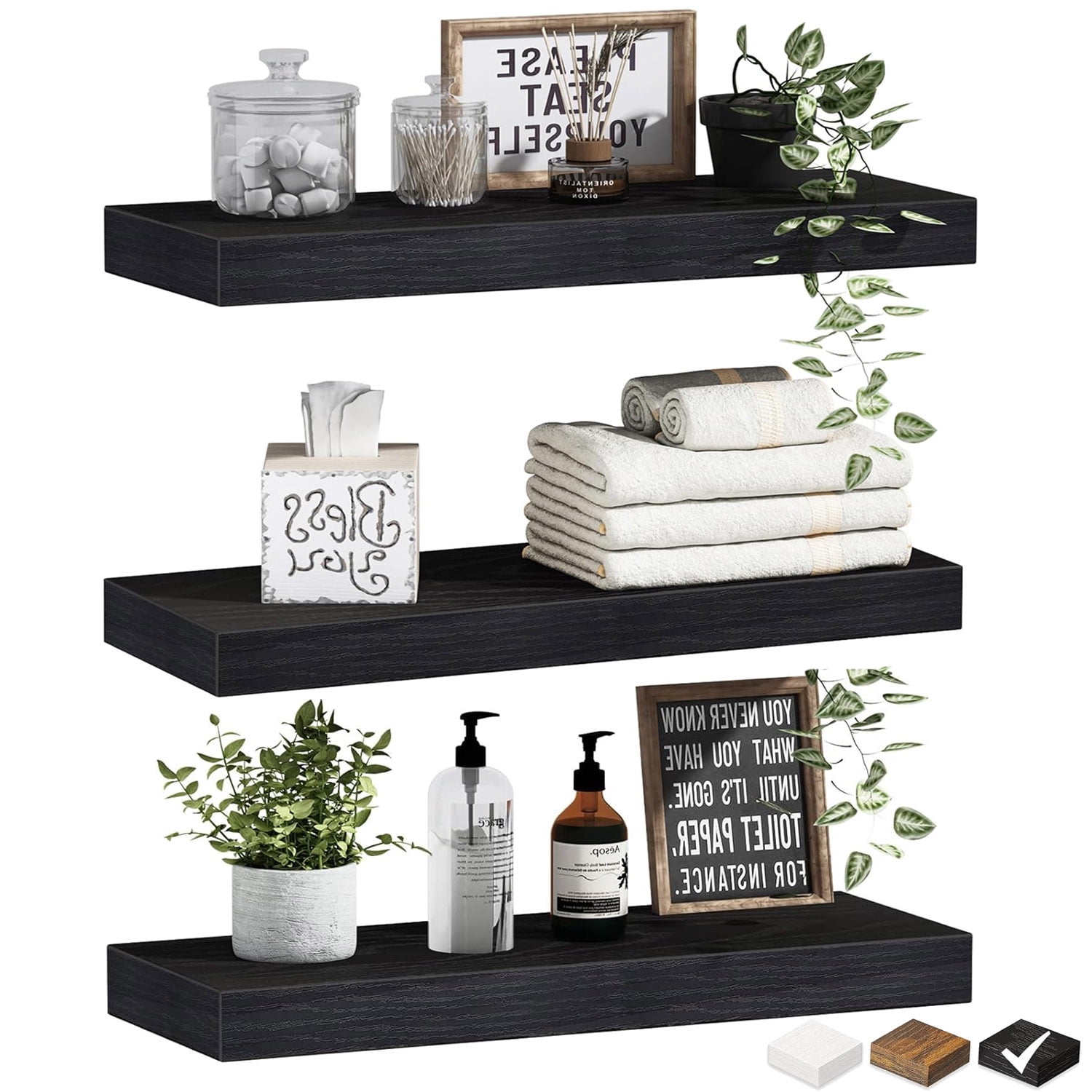 Wood Floating Shelves Wall Mounted, 16" TABGIME Hanging Float Shelf for ...