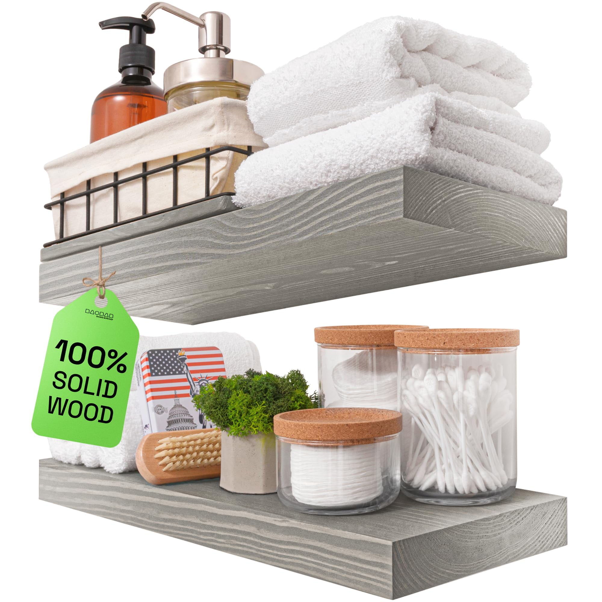 Wood Floating Shelves for Wall, Rustic Bathroom Shelves 16 Inch, Solid ...