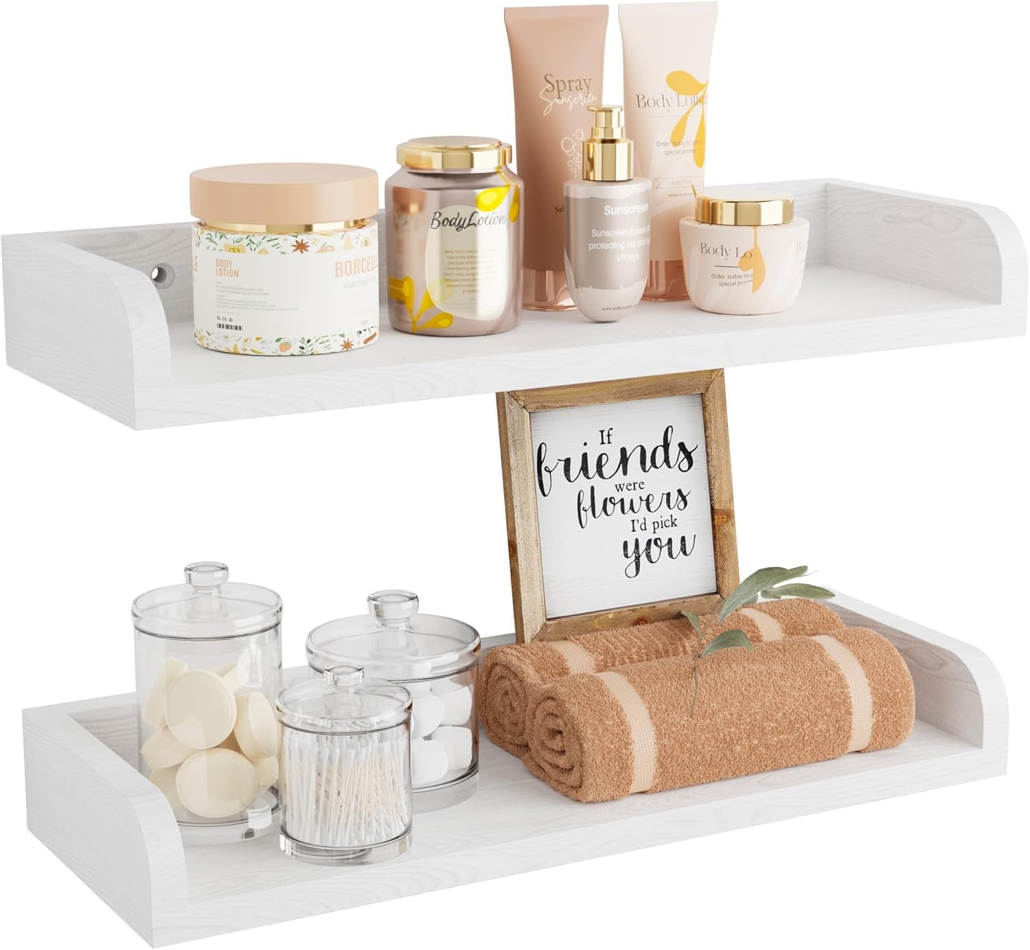 Wood Floating Wall Shelves Set of 2, Wall Mounted Shelves with Edge ...