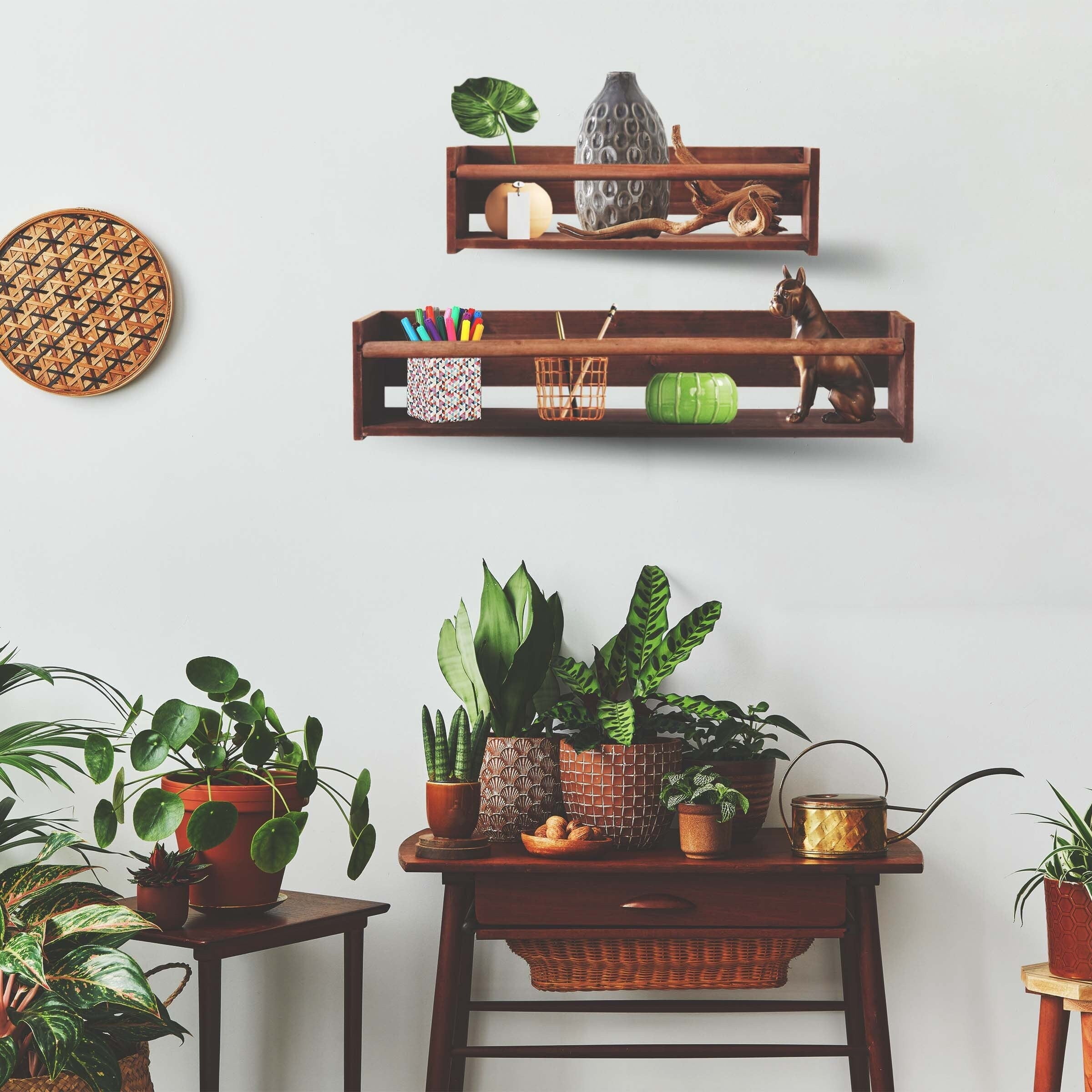 Wood Floating Wall Shelves Set of 2, Wall Shelves Organizer (Dark Stain ...