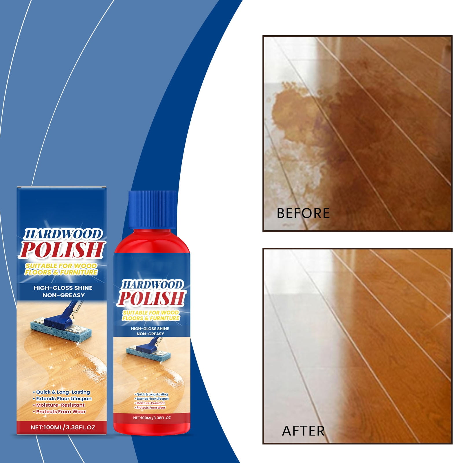 Wood Floor Cleaner and Polish 3-in-1 Formula Cleans Shines and Protects ...