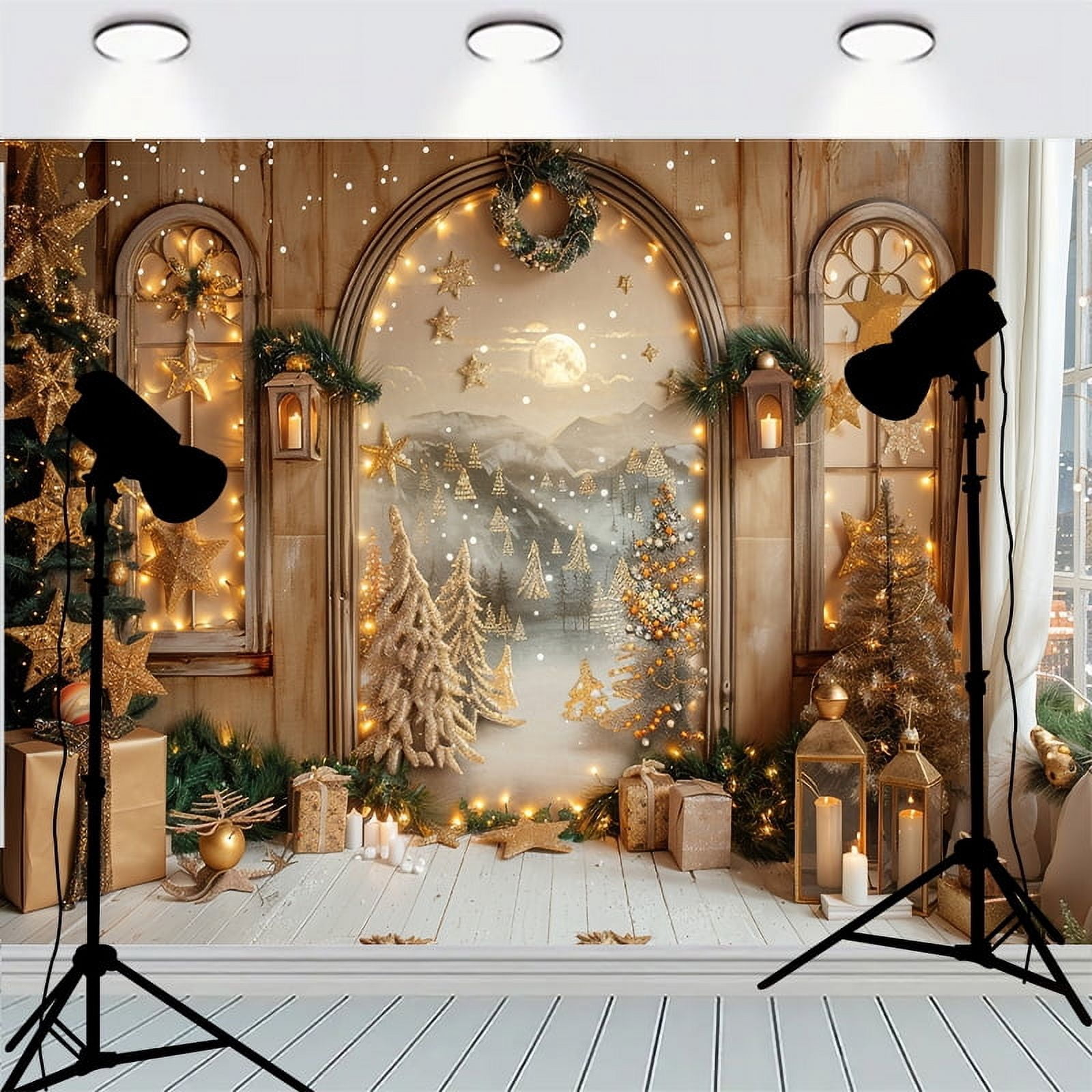 Wood Floor Window Background Christmas Day Fireplace Living Room ration ...