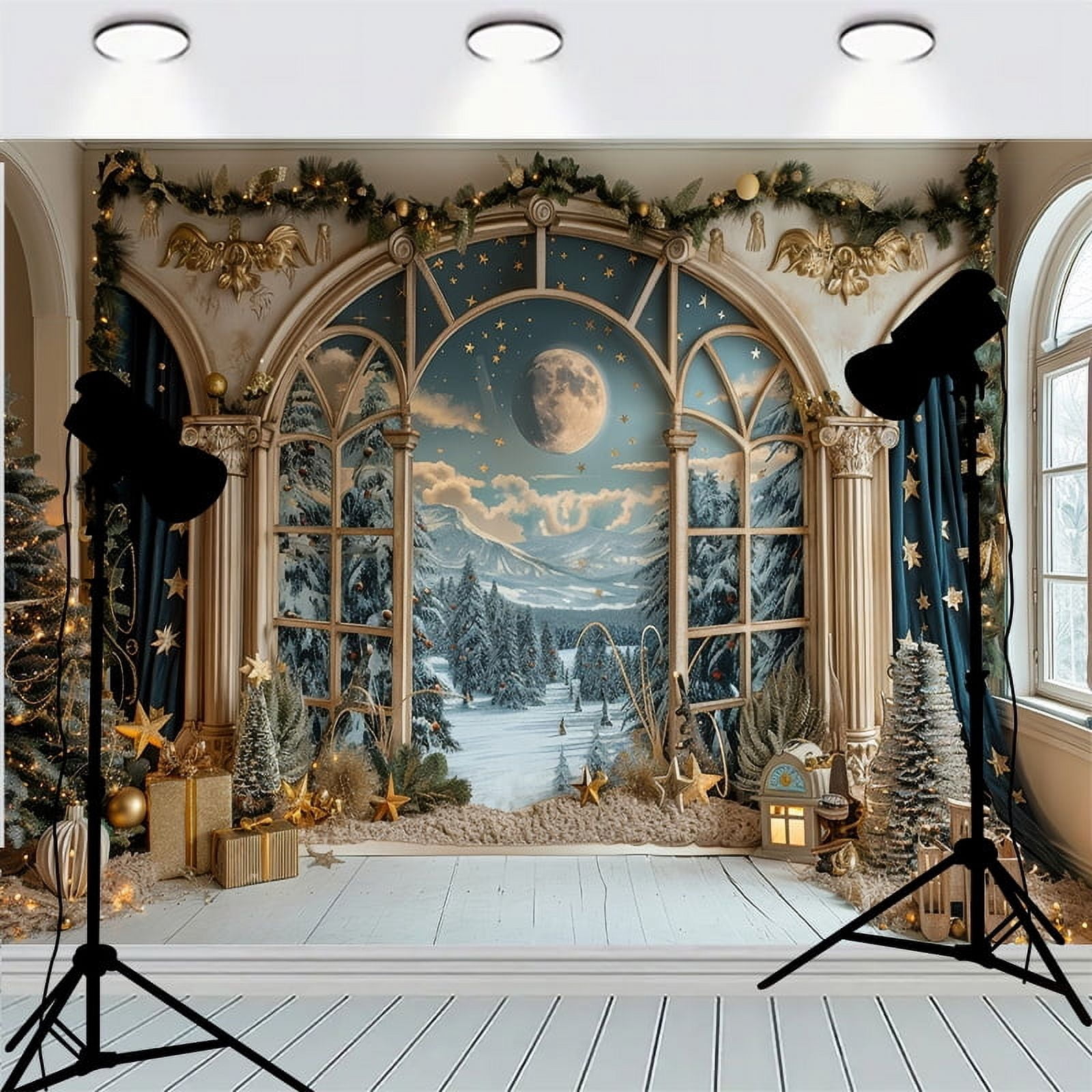 Wood Floor Window Background Christmas Day Fireplace Living Room ration ...
