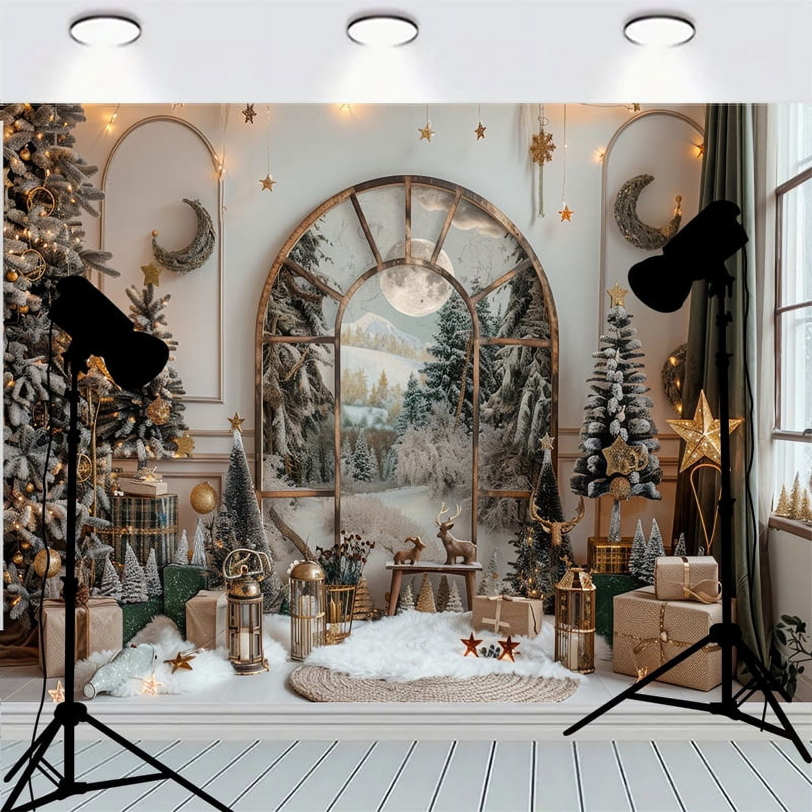 Wood Floor Window Background Christmas Day Fireplace Living Room ration ...