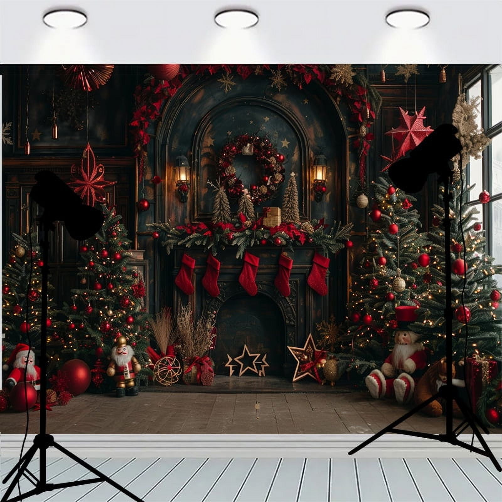 Wood Floor Window Background Christmas Day Fireplace Living Room ration ...