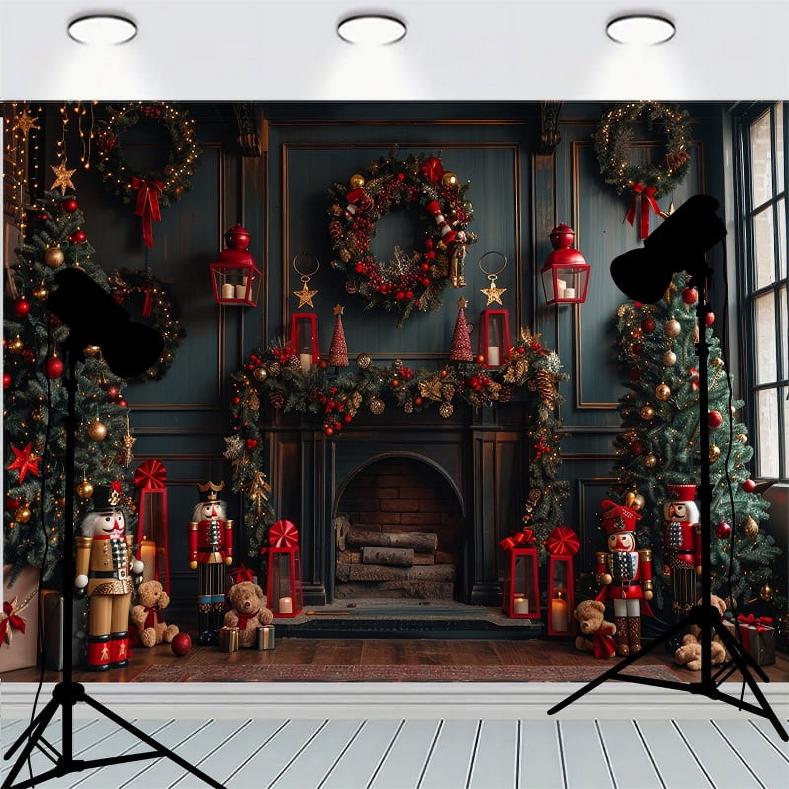 Wood Floor Window Background Christmas Day Fireplace Living Room ration ...