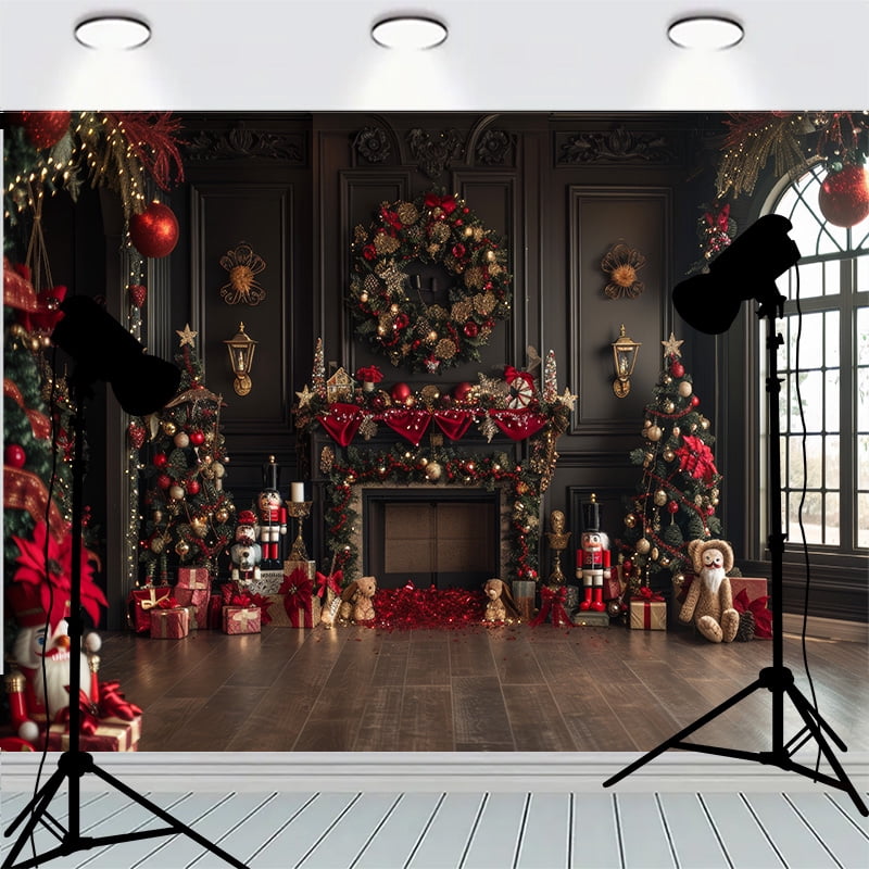 Wood Floor Window Background Christmas Day Fireplace Living Room ration ...