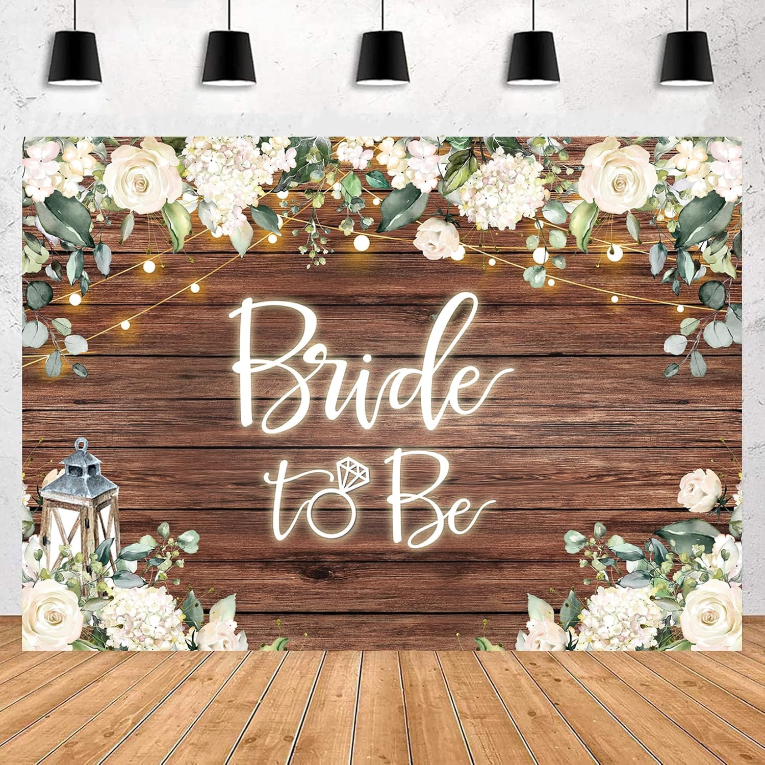 Wood Floral Bride to Be Bridal Shower Backdrop Rustic White Flowers ...