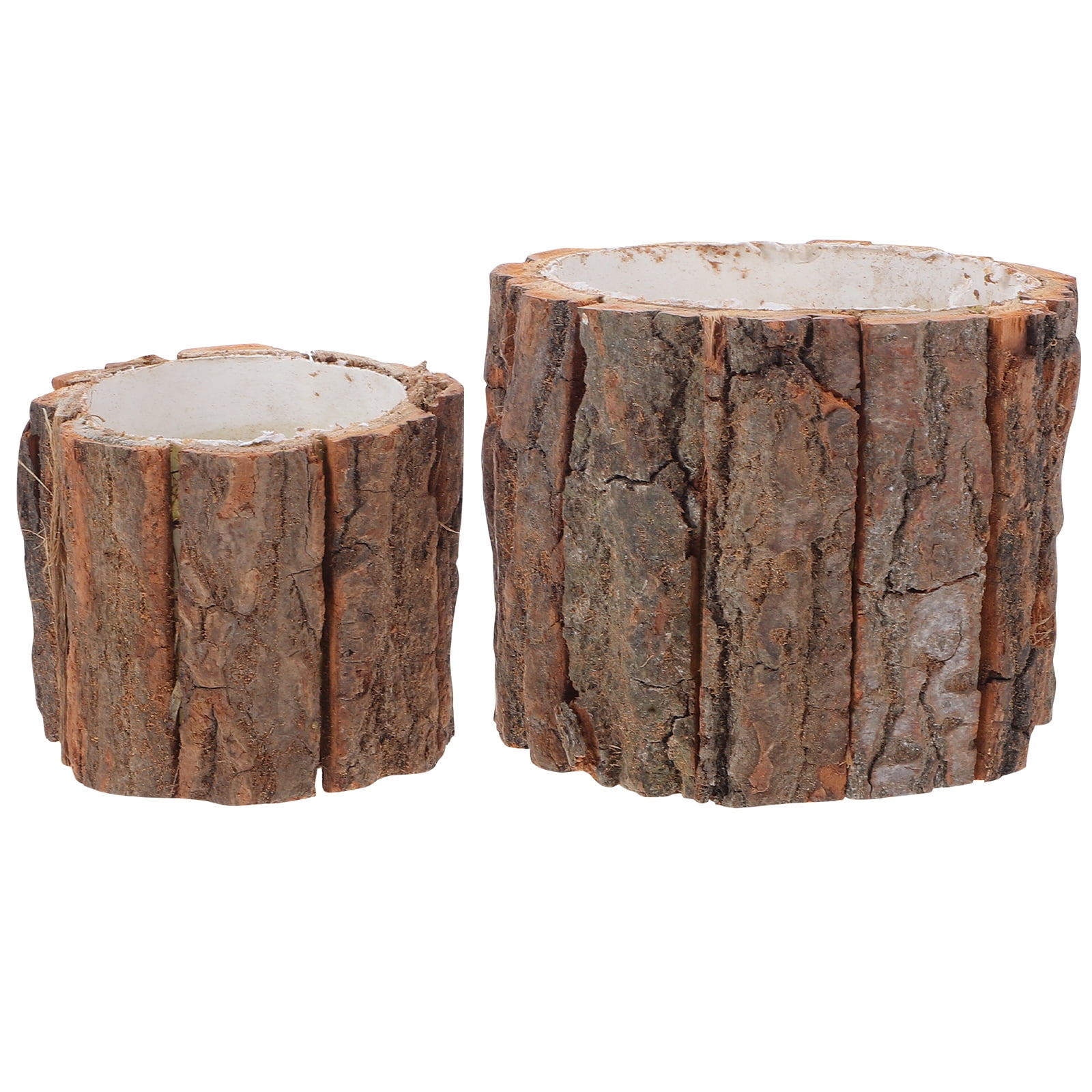 Supvox Rustic Wood Bark Flower Pot, Light Brown Tree Stump Planter for ...