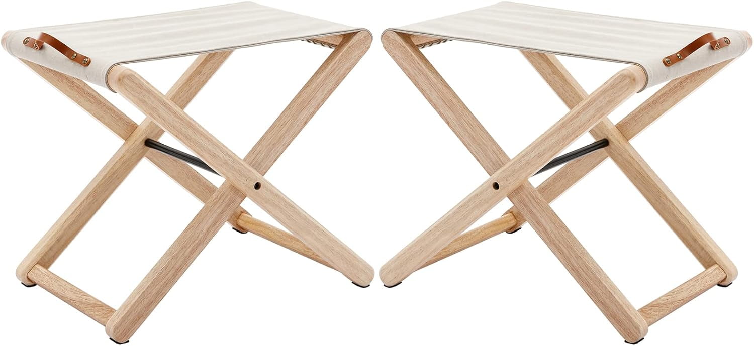 Wood Folding Camping Stools Set of 2, 18.5" Hardwood Portable Fishing ...