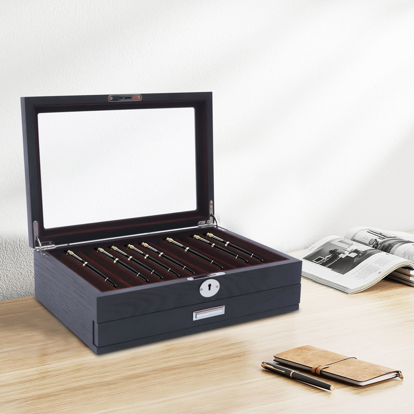 Wood Fountain Pen Display Case Holder Storage Collector Box Velvet 12 ...