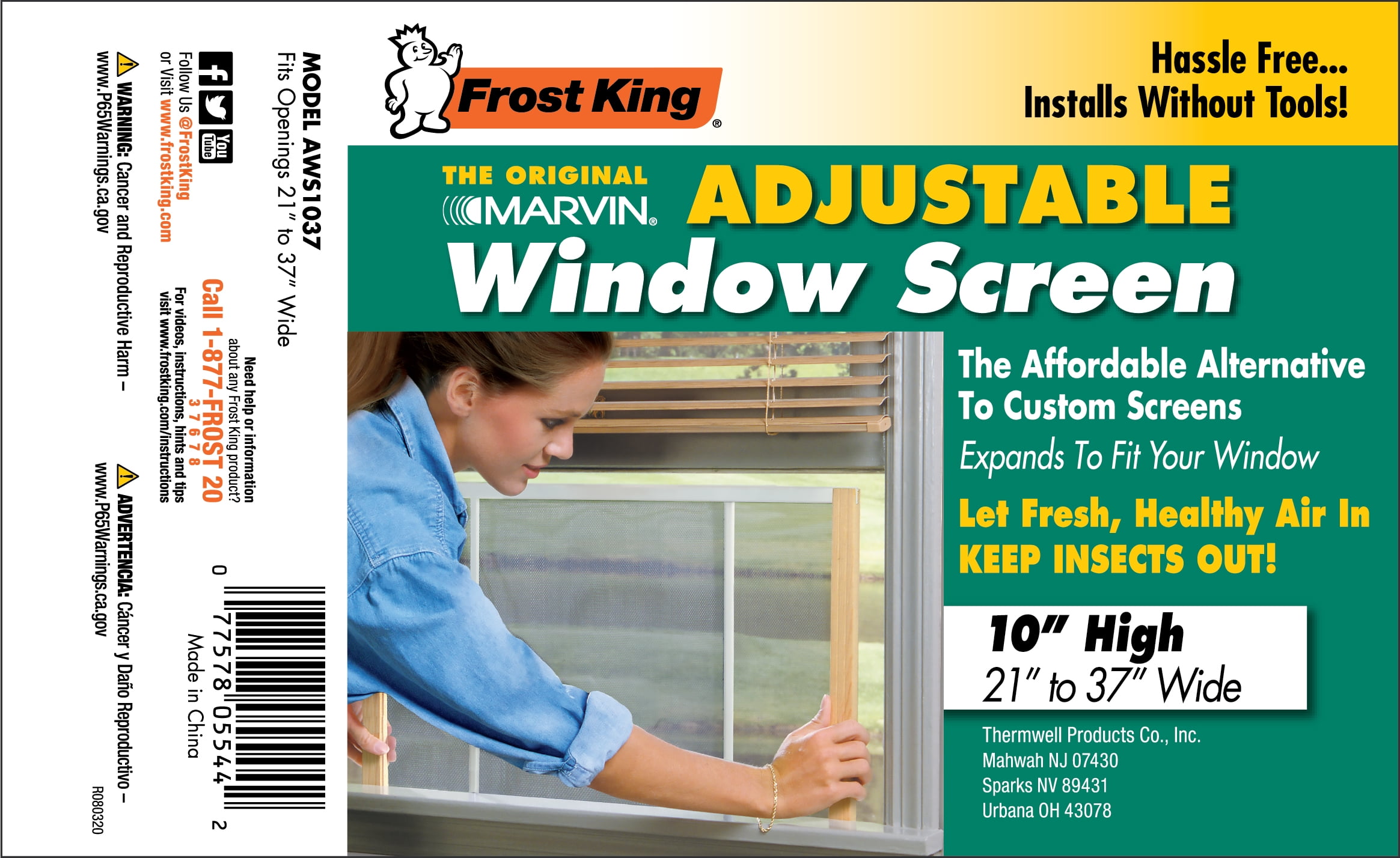 Frost King® AWS1037/6W W.B. Marvin Adjustable Window Screen, 10" High ...