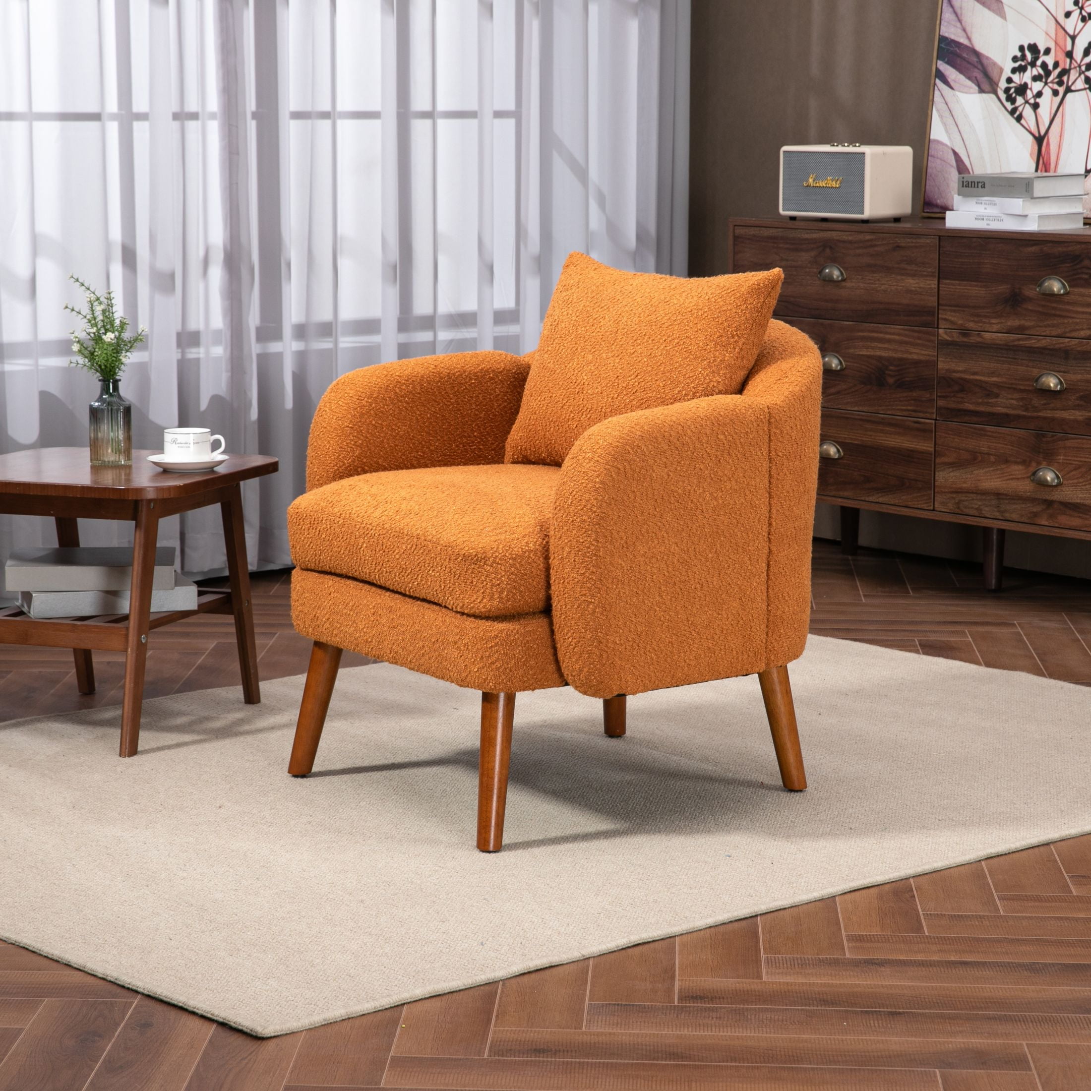 Wood Frame Armchair, Modern Accent Chair Lounge Chair For Living Room ...