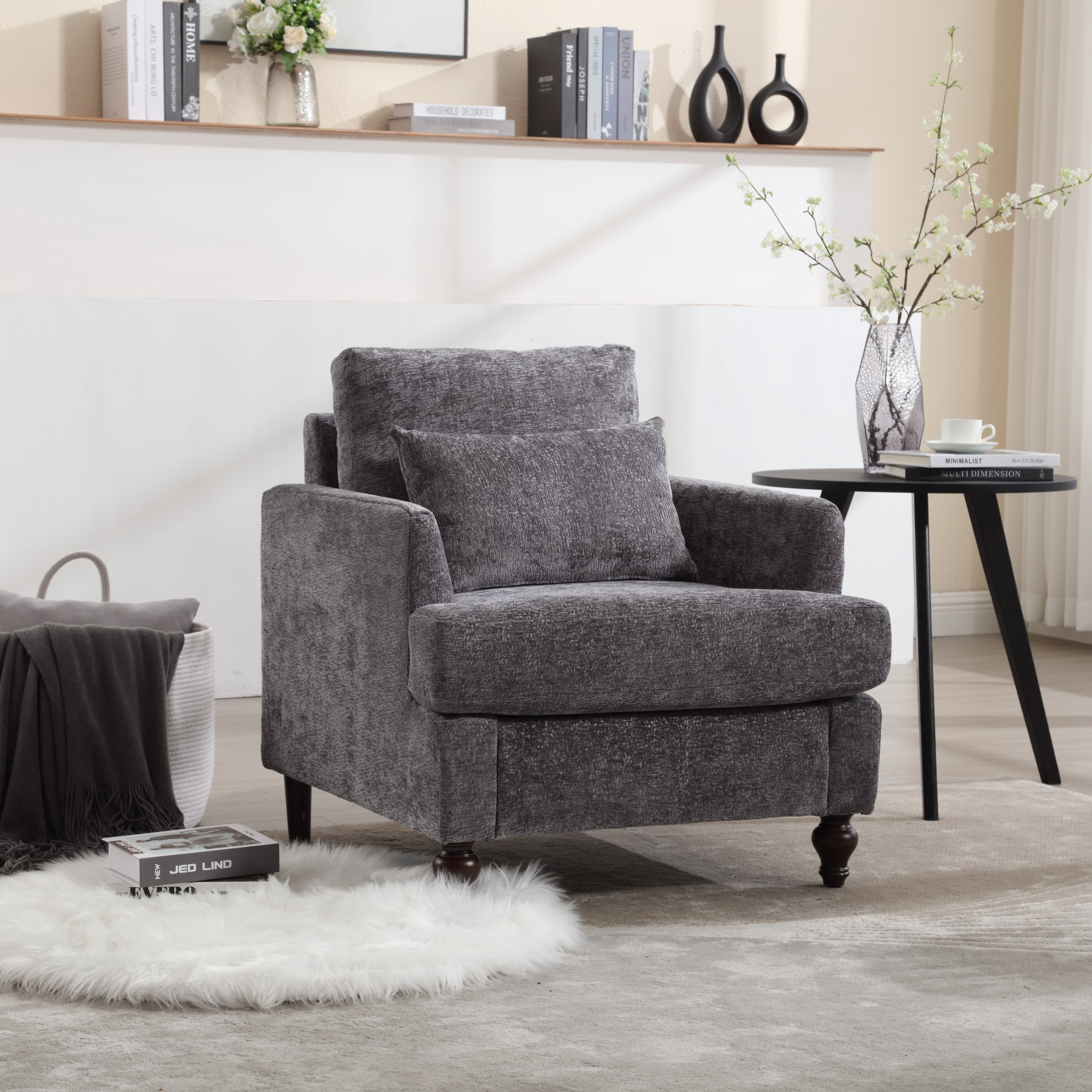 Wood Frame Armchair, Modern Accent Chair Lounge Chair for Living Room ...