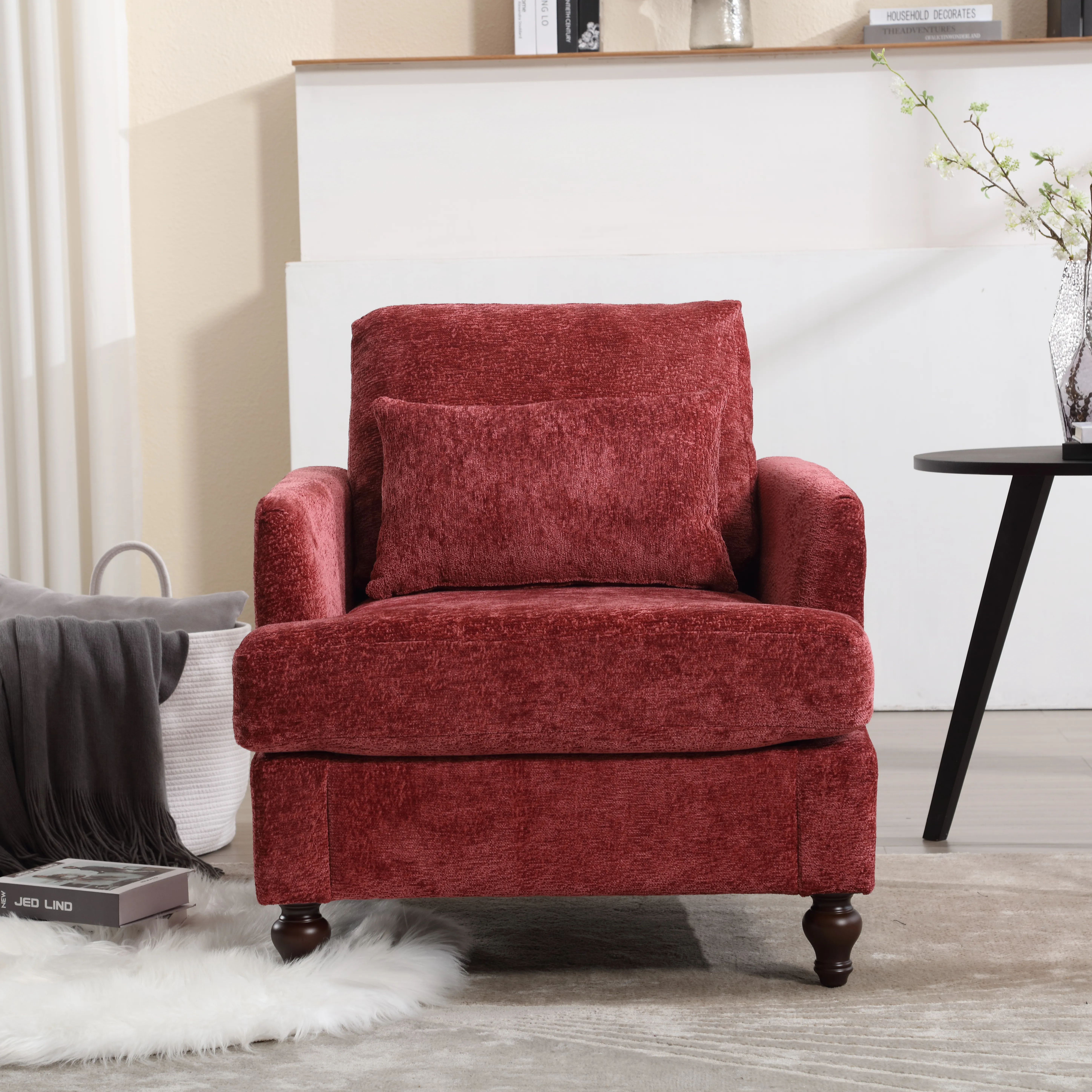 Wood Frame Armchair, Modern Accent Chair Lounge Chair for Living Room ...