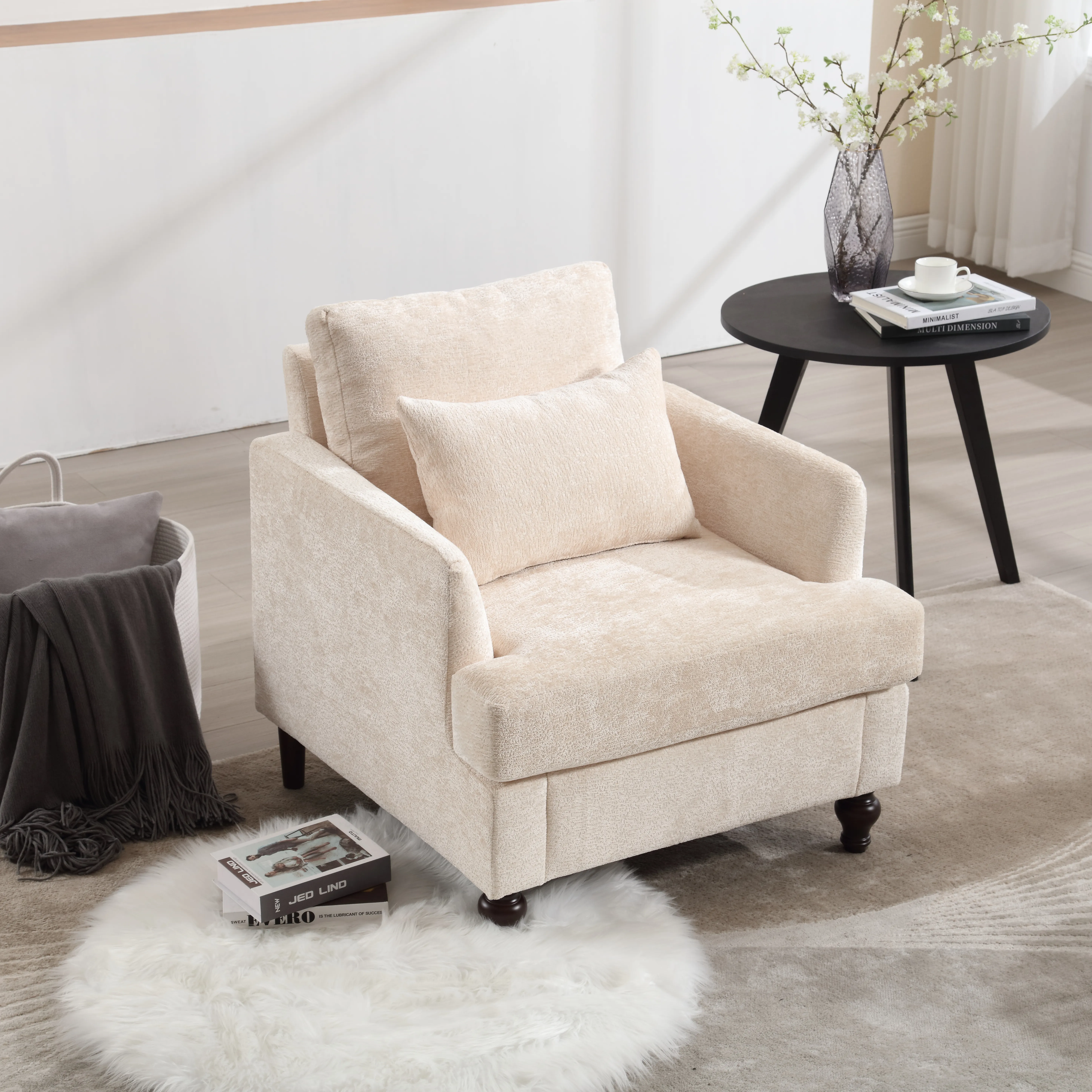 Wood Frame Armchair, Modern Accent Chair Lounge Chair for Living Room ...
