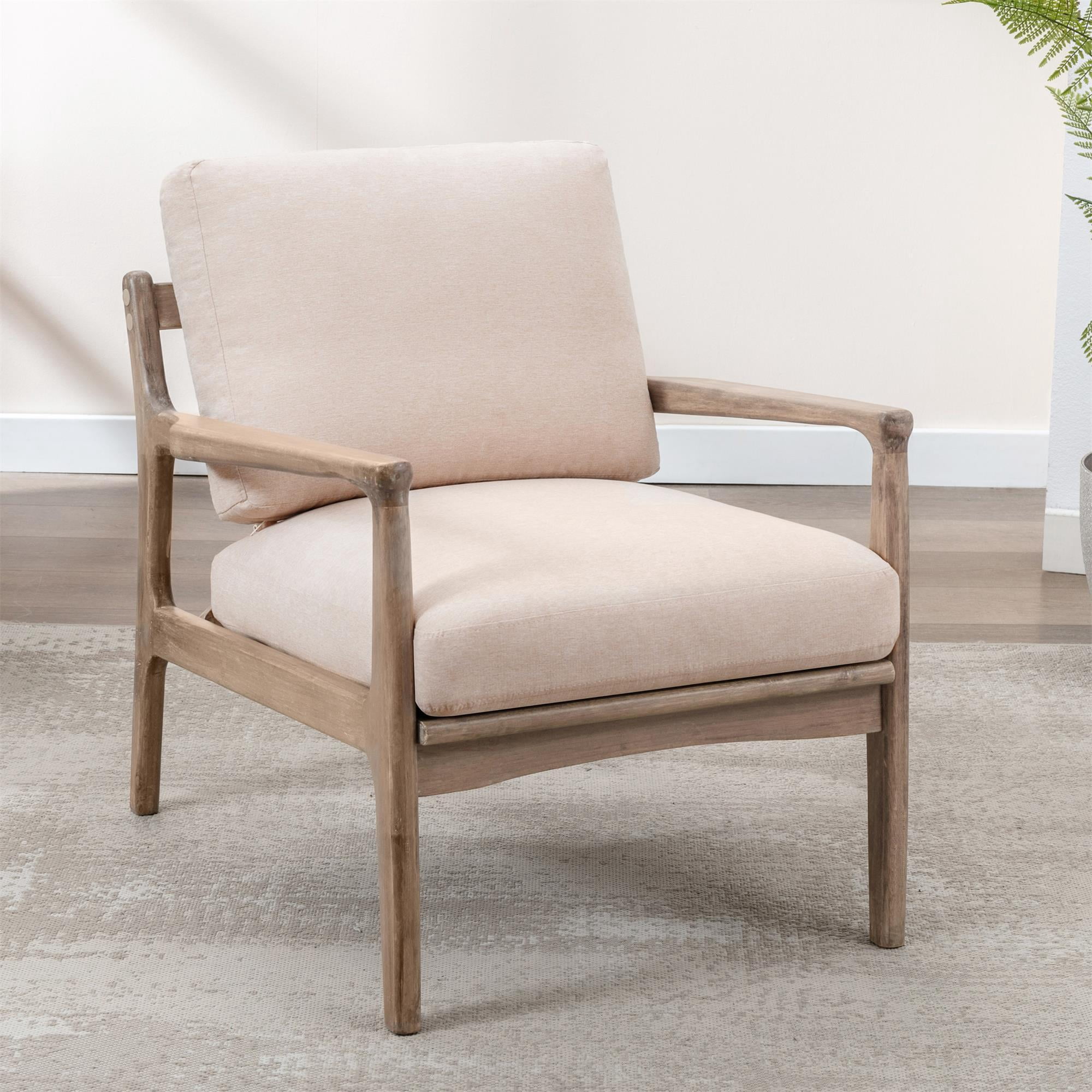 Free Shipping! Aukfa Wood Frame Armchair with Removable Cushion, Modern ...